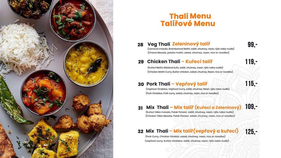 Menu at Golden Bird restaurant, Ostrava