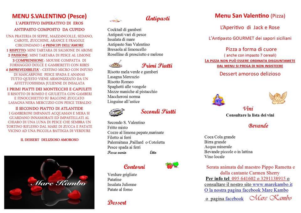 Menu at Mare Kambo restaurant, Fiumefreddo Sicilia, Via Marina