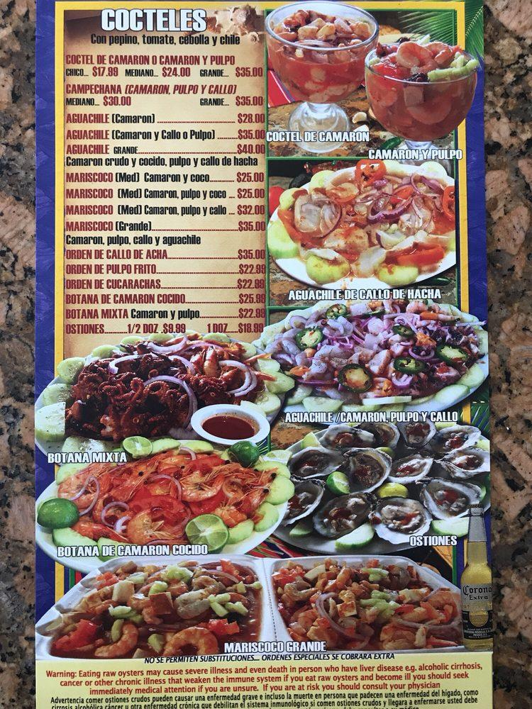 Carta del restaurante Mariscos Camacho, Upland