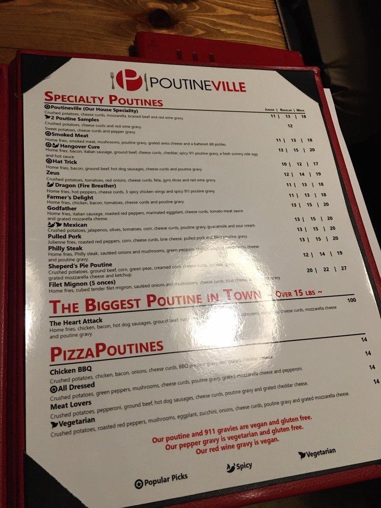 Menu at Poutineville restaurant, Québec City