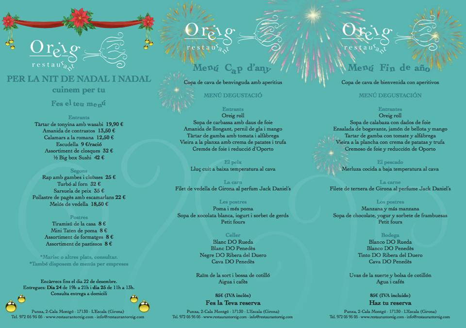 Menu at Restaurant Oreig, L'Escala