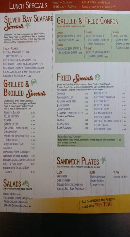 Menu at Silver Bay Seafood Restaurant, Greenville, White Horse Rd