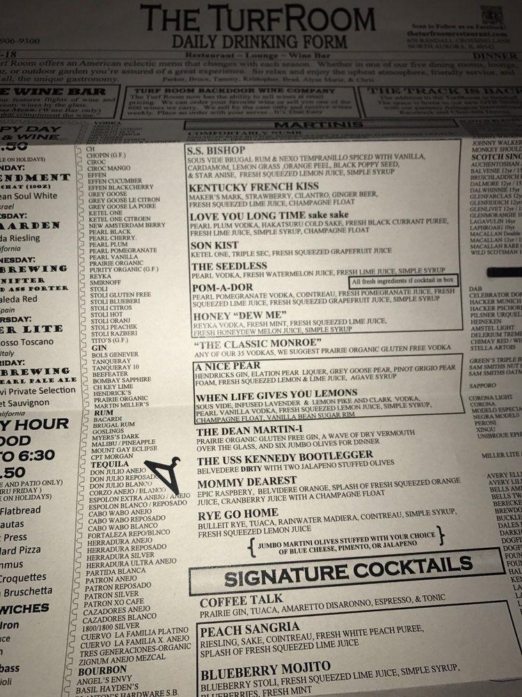 Menu at The Turf Room pub & bar, North Aurora