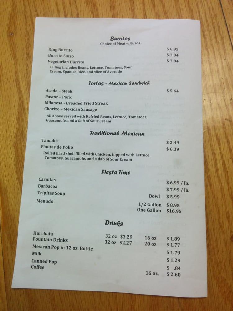 Menu at Bella Vista Mexican Restaurant, Algonquin