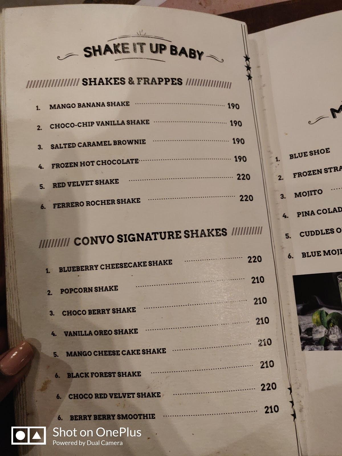Menu at Convo@C20, Chennai