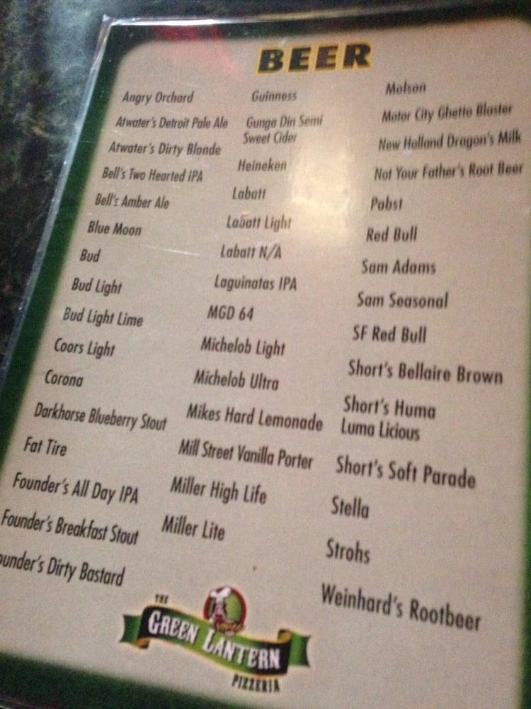 Menu at Green Lantern Pizza pub & bar, Madison Heights, John R Rd