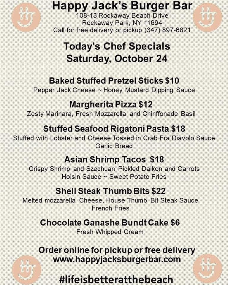 Menu at Happy Jack's restaurant, New York City