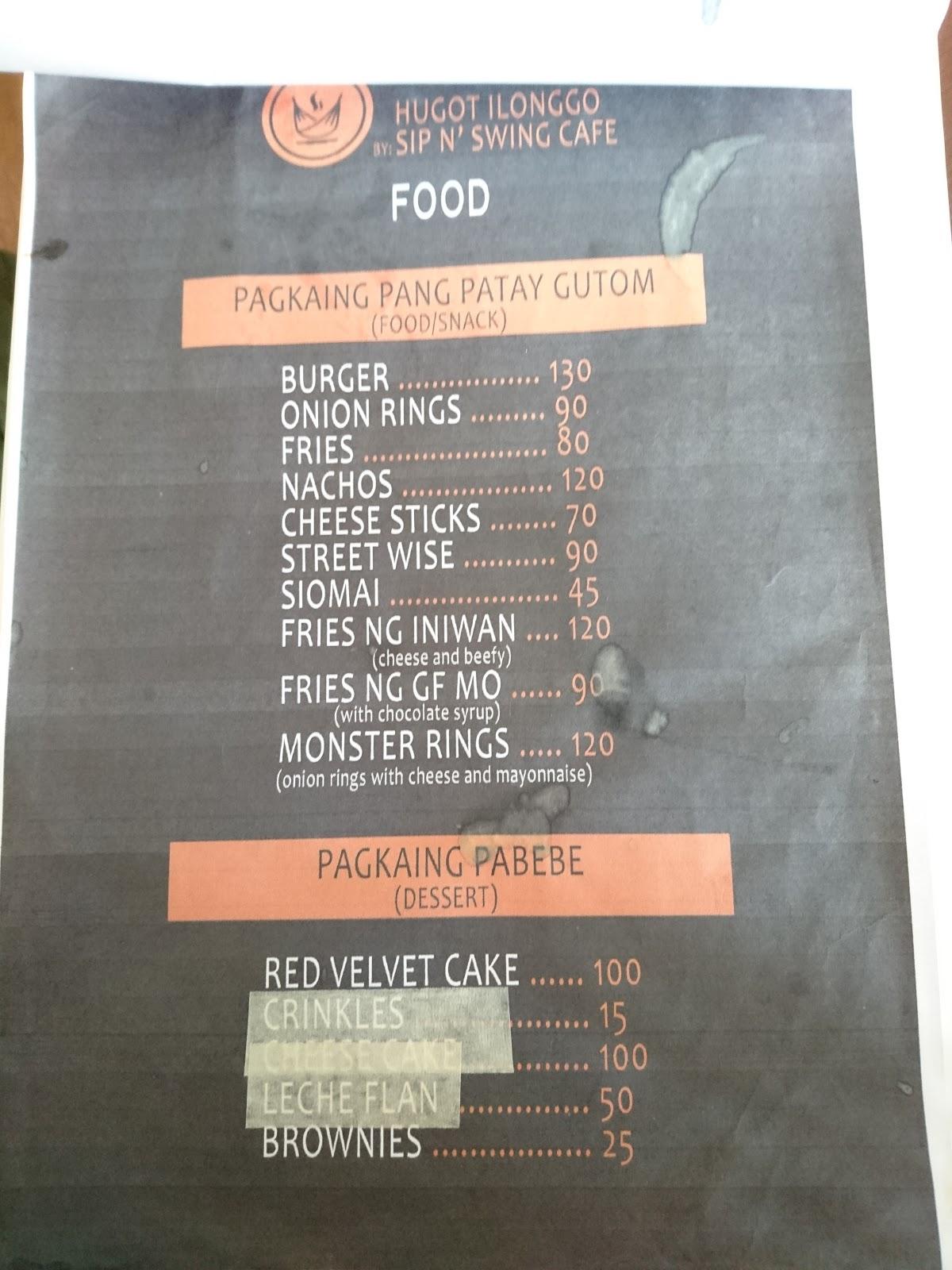 Menu at Hugot Ilonggo Cafe, Iloilo City