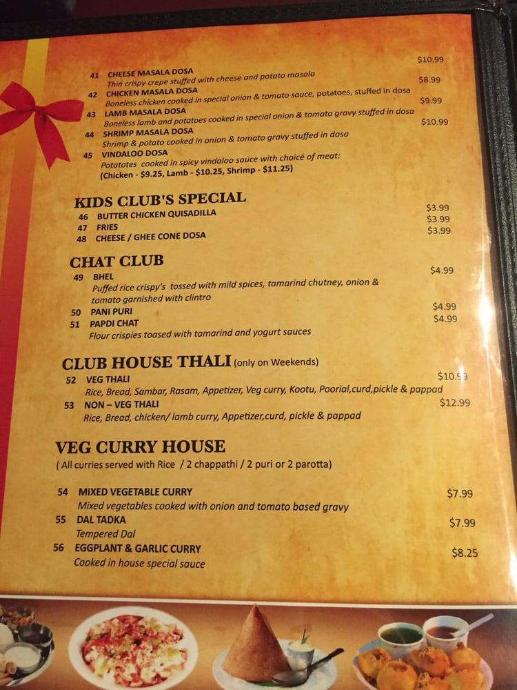 Menu at Madras Club House, Surrey