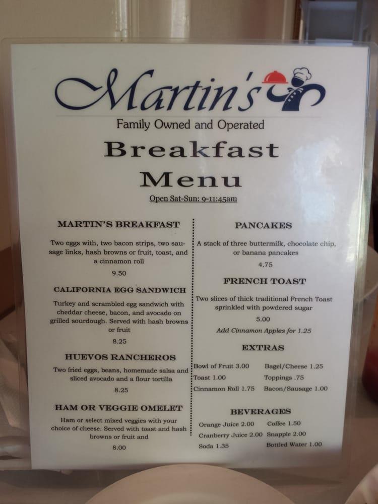 Menu at Martin’s Kitchen restaurant, Redwood City, Middlefield Rd