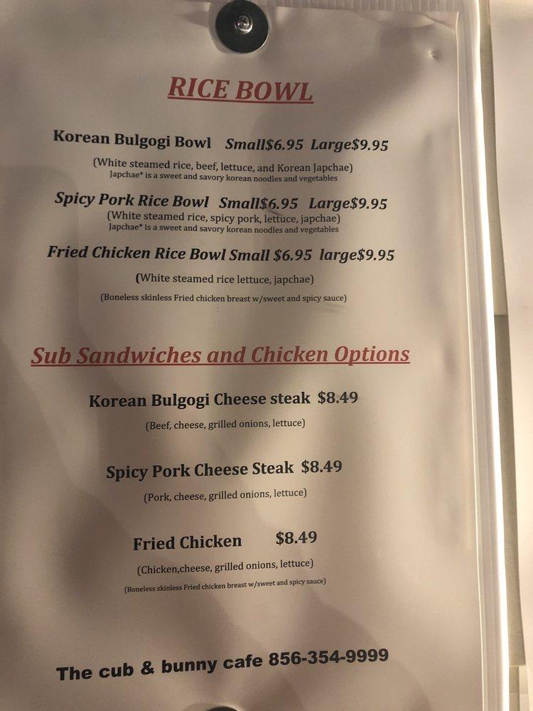 Menu at Cub and Bunny Cafe & Karaoke, Cherry Hill