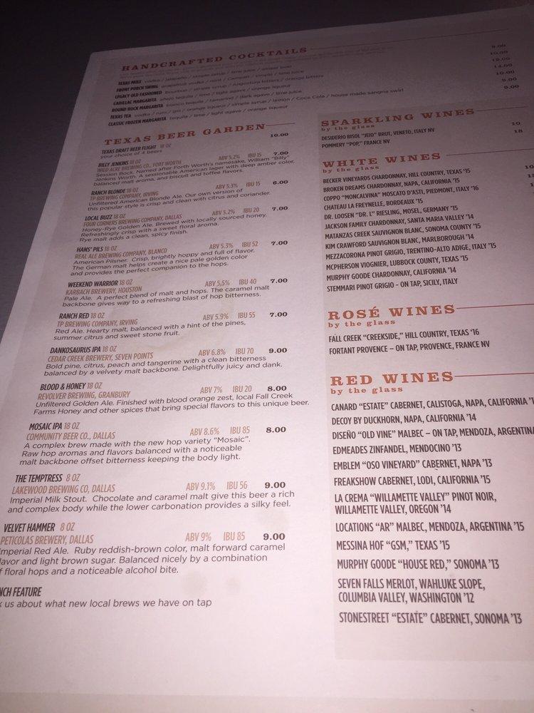 Menu at The Ranch at Las Colinas steakhouse, Irving