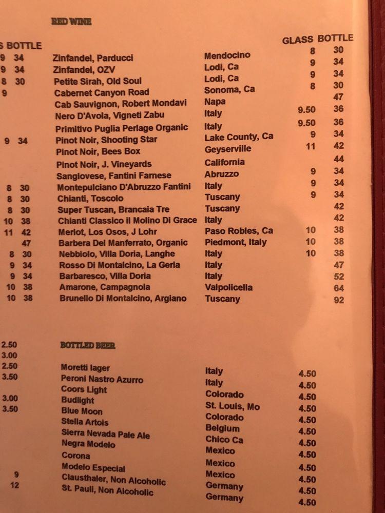 Menu at Alloro Cucina Italiana restaurant, Grass Valley