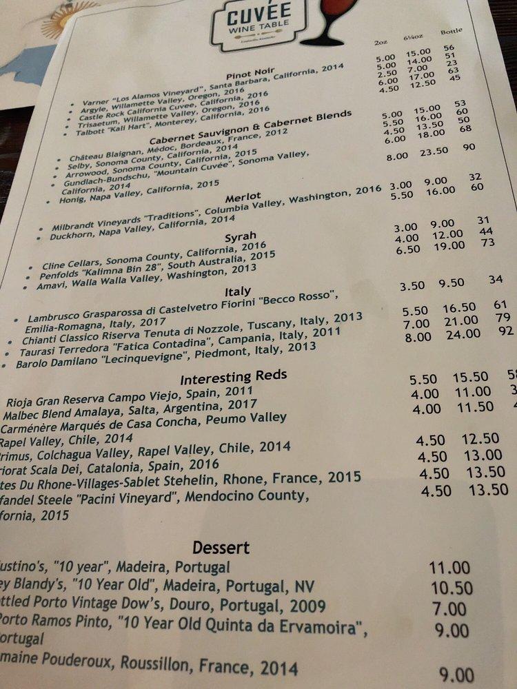 Menu at Cuvée Wine Table pub & bar, Louisville