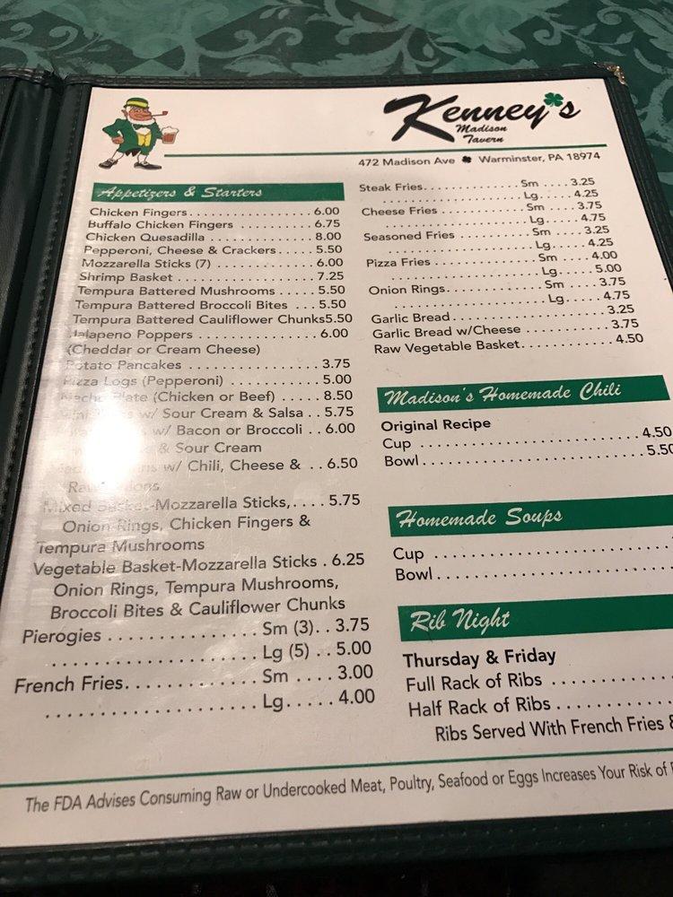 Menu at Kenney's Madison Tavern pub & bar, Warminster