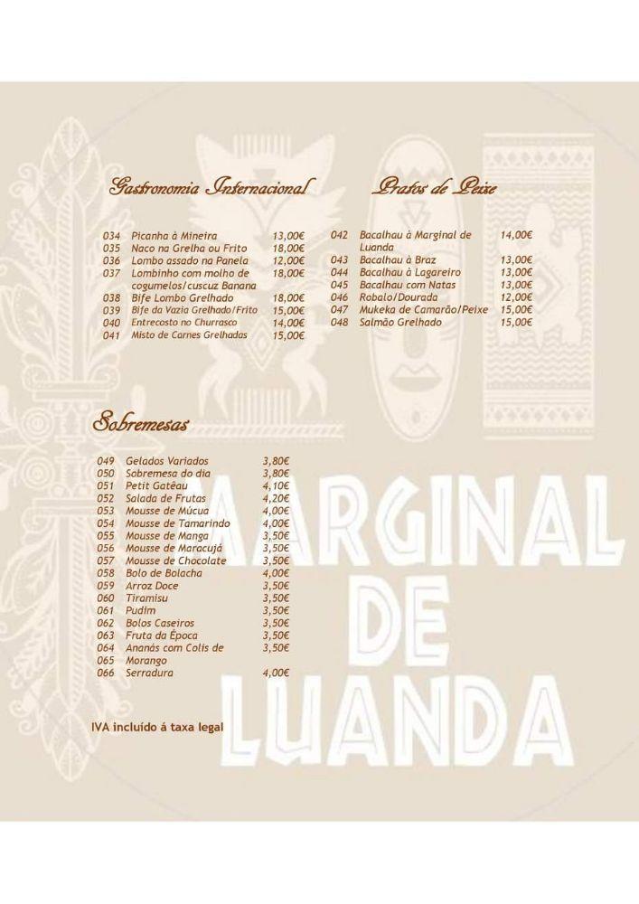 Menu em Marginal de Luanda restaurante, Lisboa