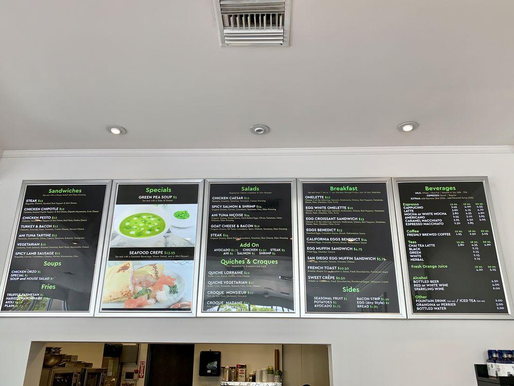 Carta de Opera Cafe & Patisserie, San Diego, Scranton Rd