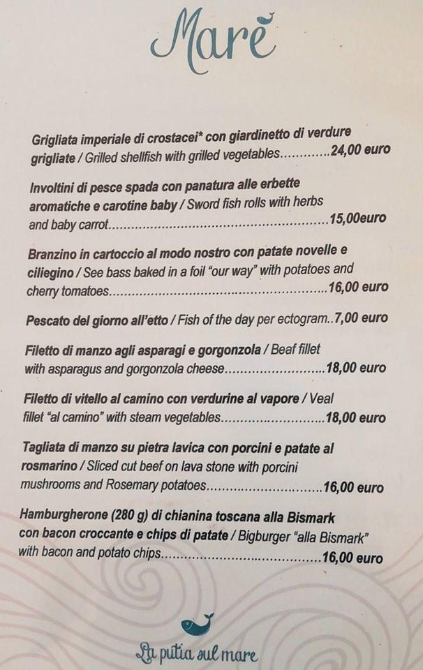 Speisekarte von Ristorante Marè La Putia sul mare, Aci Castello