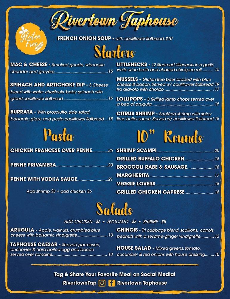 Menu at Rivertown Taphouse pub & bar, Piermont