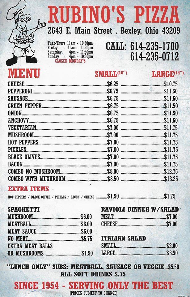 Menu at Rubino's Pizza pizzeria, Columbus, E Main St