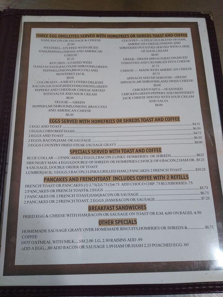 Menu at The Country Diner restaurant, Spencer