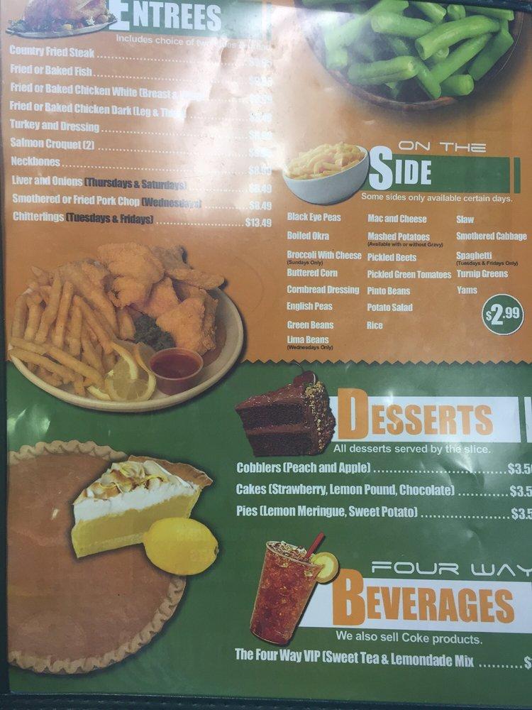 Menu at The Four Way Soul Food Restaurant, Memphis