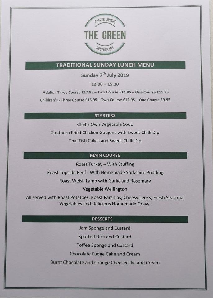 Menu at The Green cafe, Caerleon