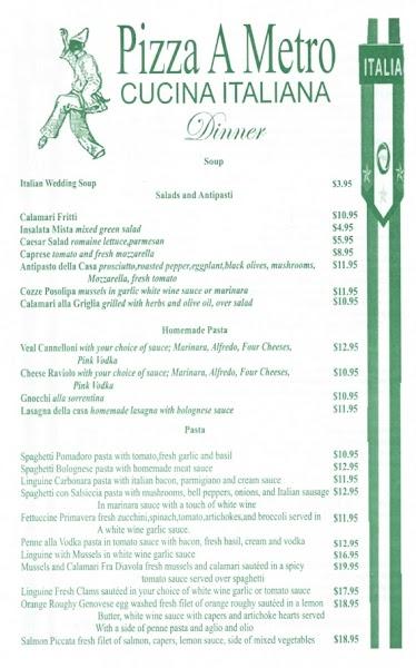 Menu at Pizza A Metro pizzeria, Phoenix, W Thomas Rd