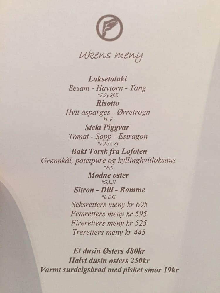Menu at Restaurant Fjord, Oslo, Kristian Augusts gate 11