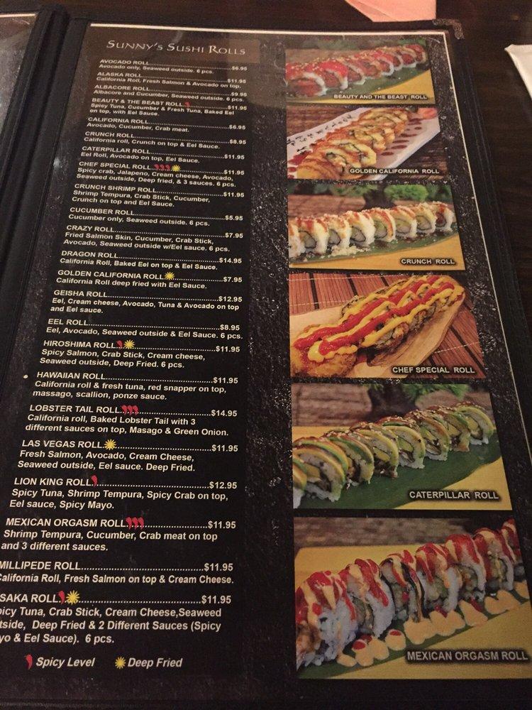 Menu at Sunny's Sushi restaurant, El Paso, Montana Ave