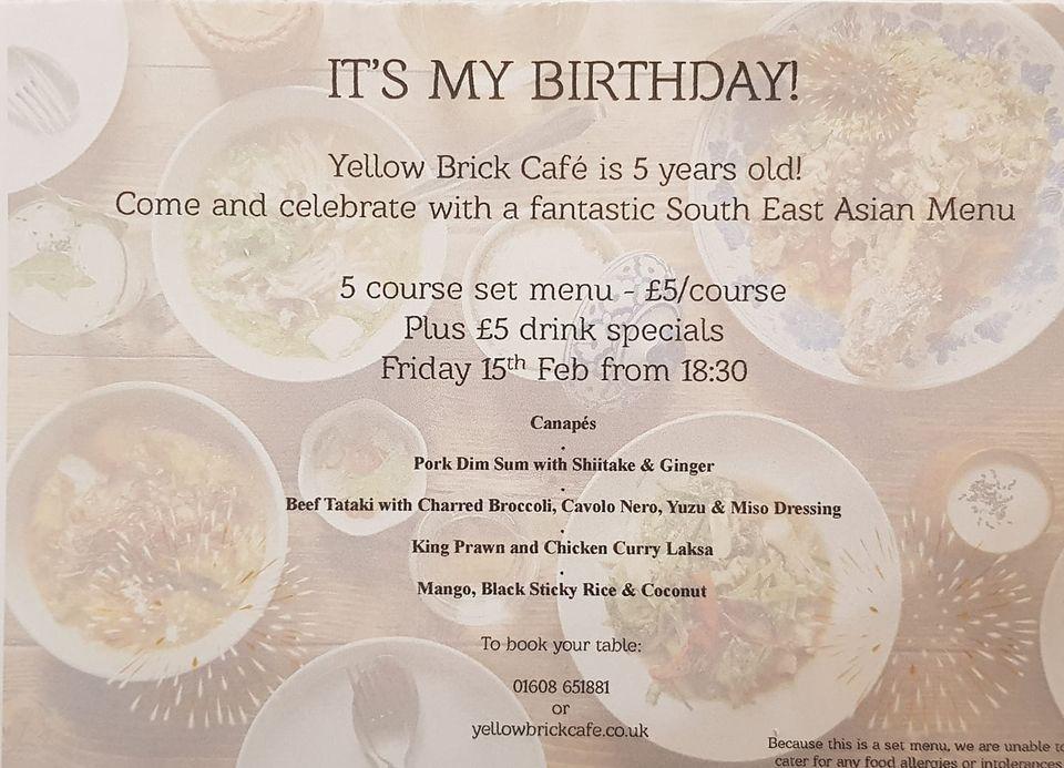 Menu at Yellow Brick Bistro restaurant, Moreton-in-Marsh
