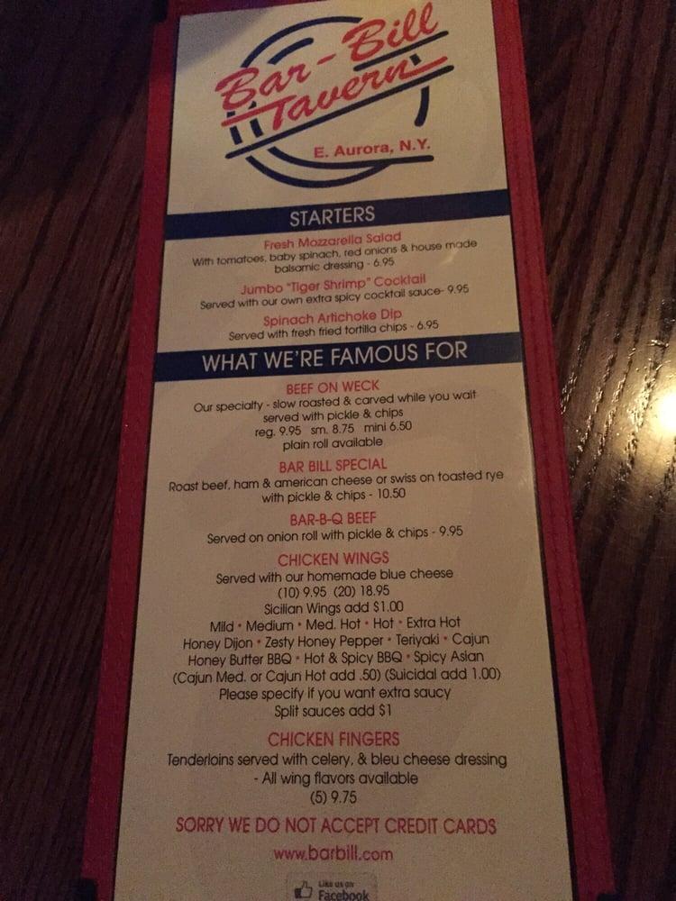 Menu at Bar-Bill Tavern, East Aurora, 185 Main St