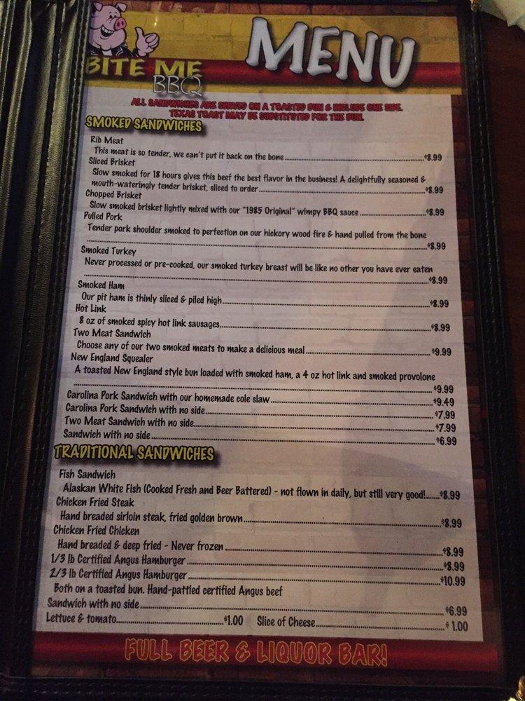Menu at Bite Me BBQ, Wichita