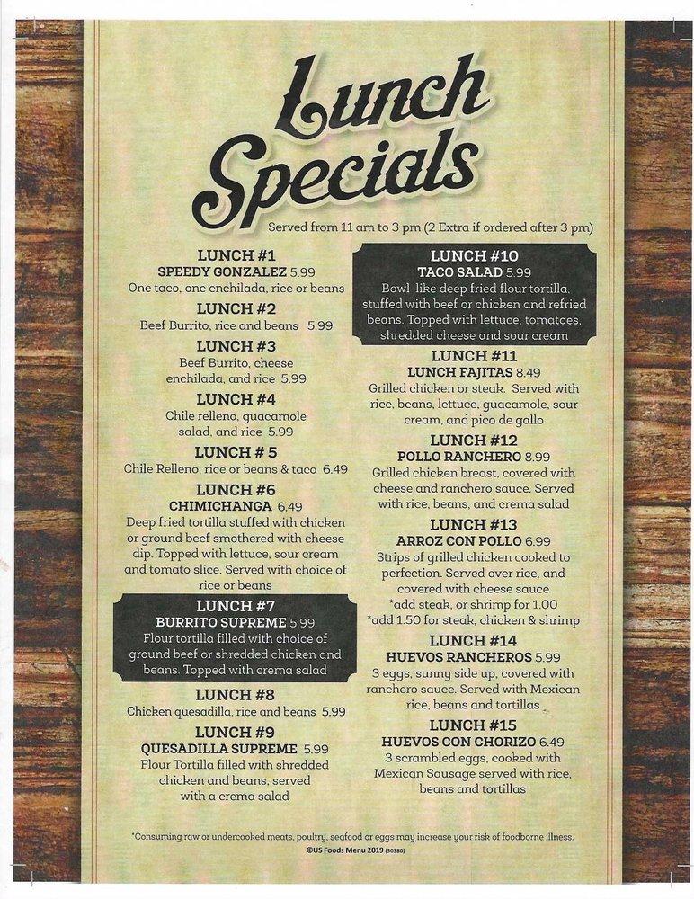 Menu at Don Julios Authentic Mexican Restaurant, Moultrie