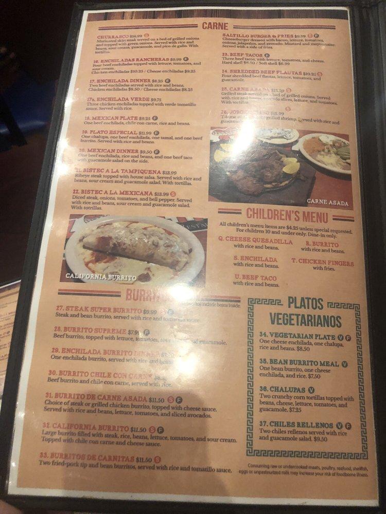 Menu at El Saltillo Mexican Restaurant, Biloxi, Beach Blvd Suite #20