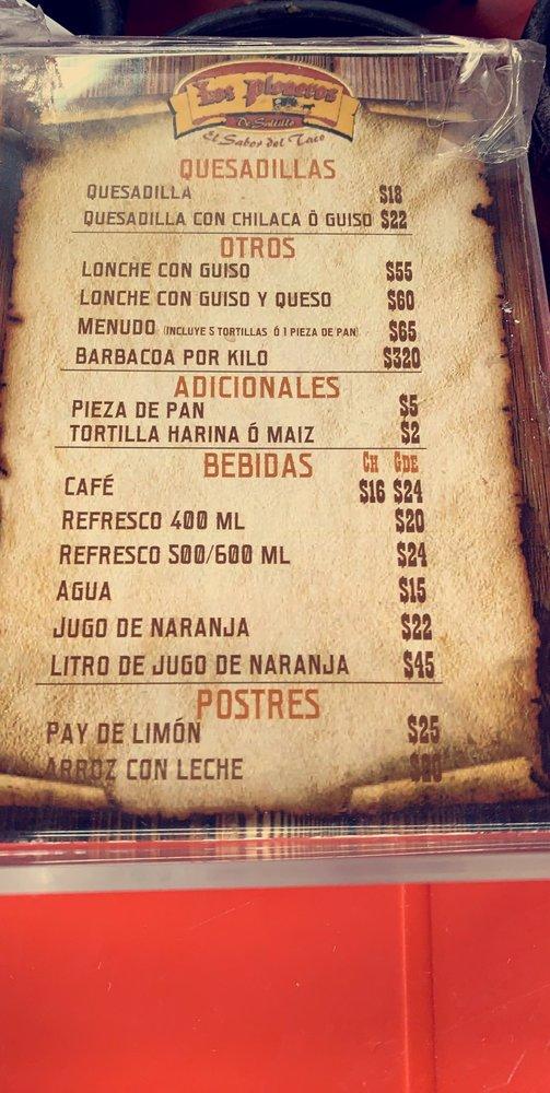 Menu at Los Pioneros, Saltillo, Moctezuma 2065