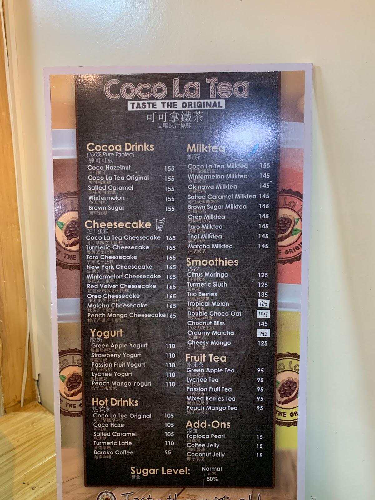 Menu at Maharlika Pilipinas and Coco La Tea restaurant, Laurel