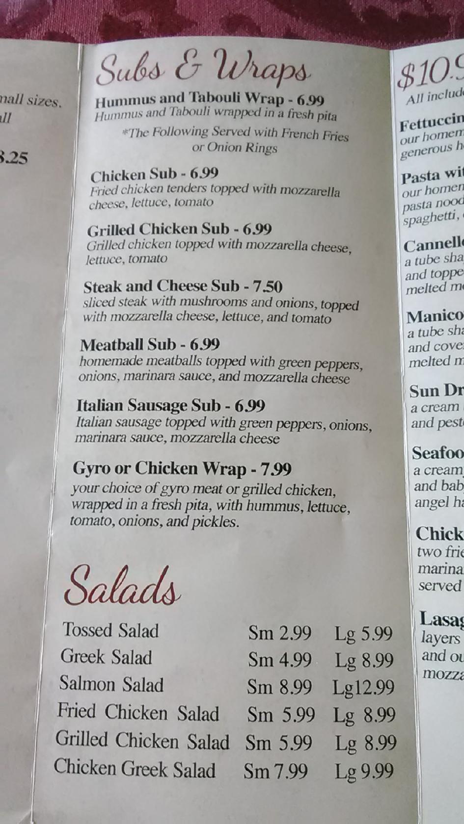 Menu at Margo's Mediterranean Cuisine restaurant, Griffin