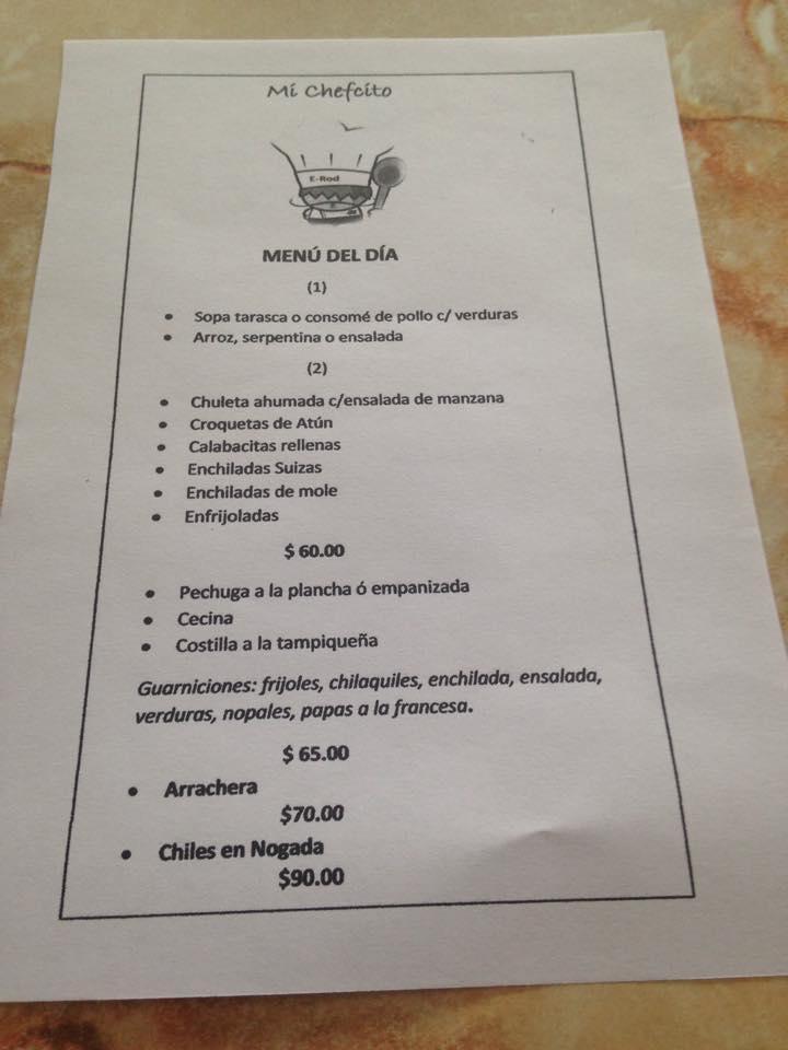 Menu at Mi Chefcito restaurant, Mexico City