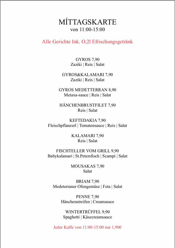 Menu at Milos restaurant, Munich