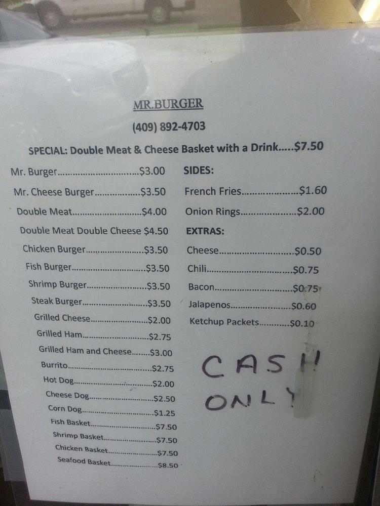Menu at Mr. Burger Drive-In restaurant, Beaumont