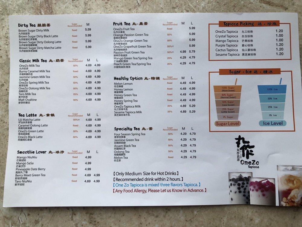 Menu at OneZo Tapioca 丸作 （Moving）, Markham, 30 South Unionville Ave #1018