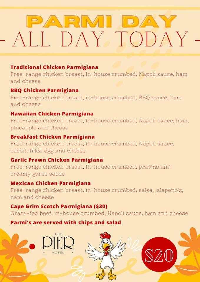 Menu at Pier Hotel pub & bar, George Town