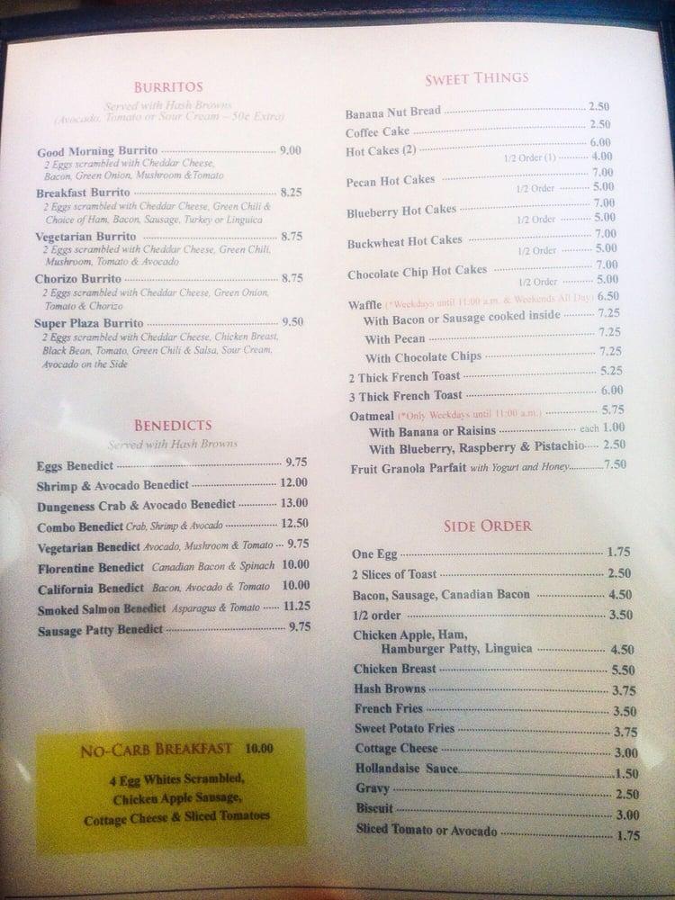 Carta de Plaza Cafe, Pleasant Hill, Contra Costa Blvd