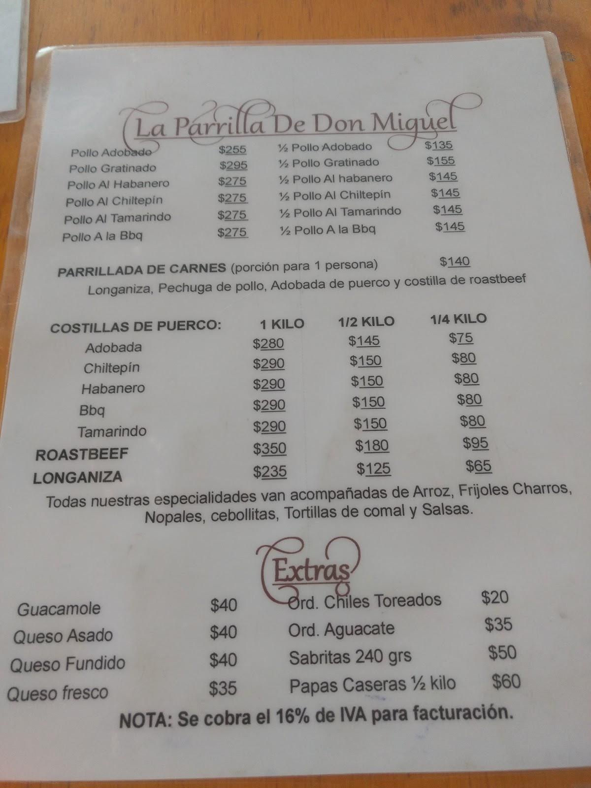 Carta del restaurante Pollos don Pedro, San Martín Texmelucan del Labastida