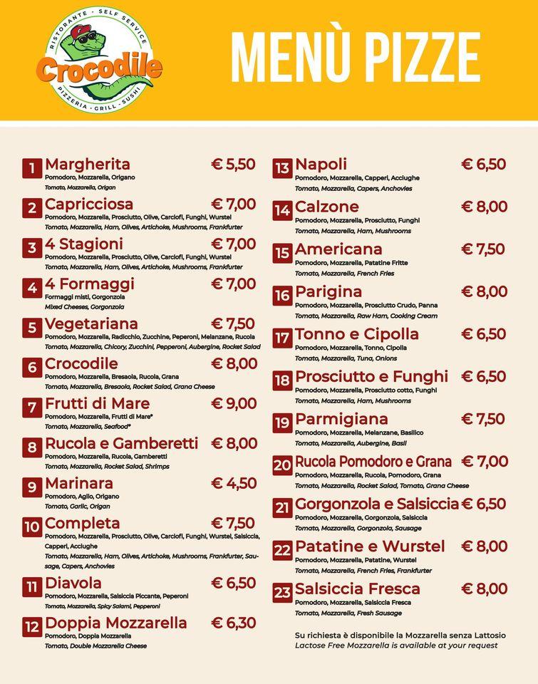Menu at Ristorante Pizzeria Crocodile, Olbia