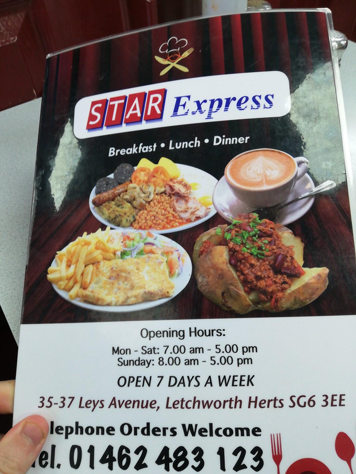 Menu at Star Express Cafe, Letchworth Garden City