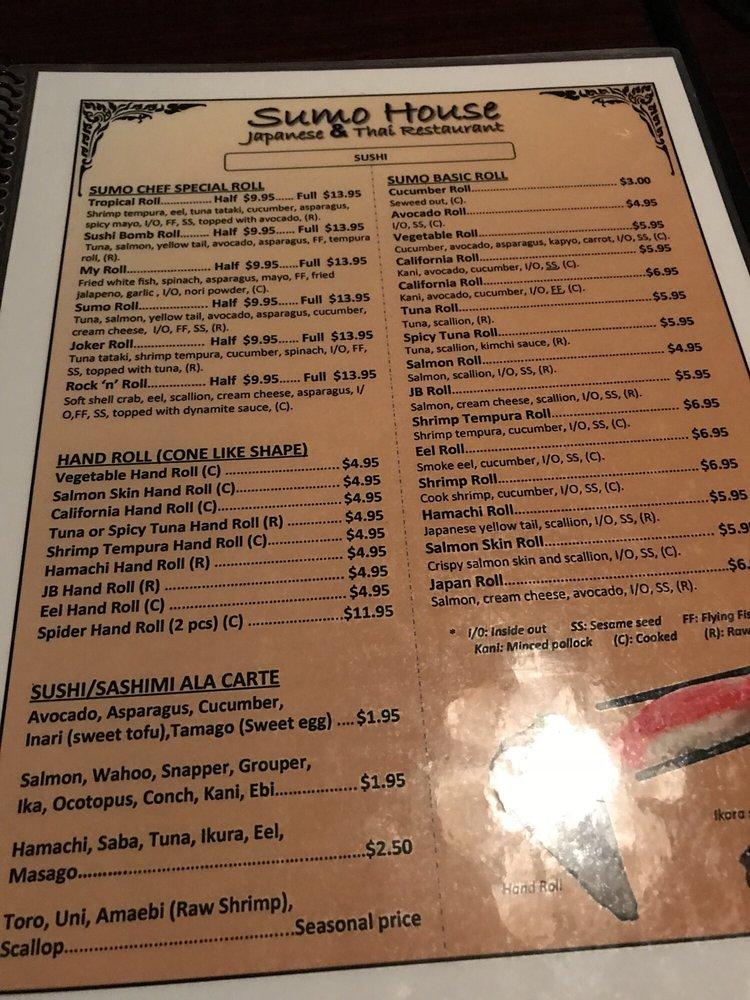 Menu at Sumo House restaurant, Vero Beach
