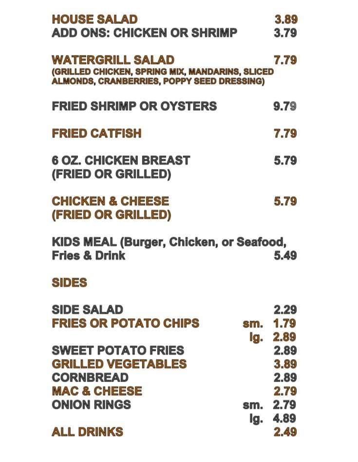 Menu at Watergrill restaurant, Houma, W Tunnel Blvd
