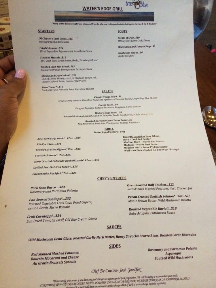 Menu at Water's Edge Grill pub & bar, Cambridge